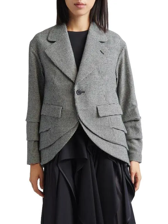 Noir Kei Ninomiya Houndstooth Wool Blend Tweed Blazer - Black X White