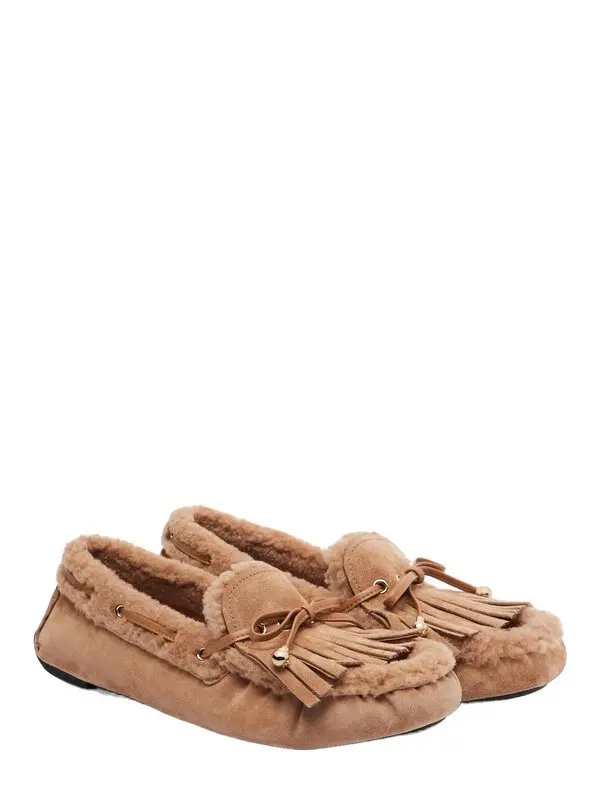 JIMMY CHOO Manon Shearling-lined Boat Shoes - Brown