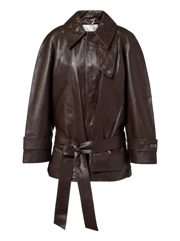 Victoria Beckham Leather Jacket With Detachable Belt - Brown