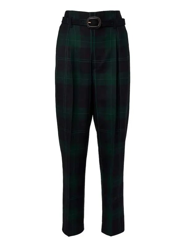 Polo Ralph Lauren Belted Checked High-rise Tapered Pants - Green