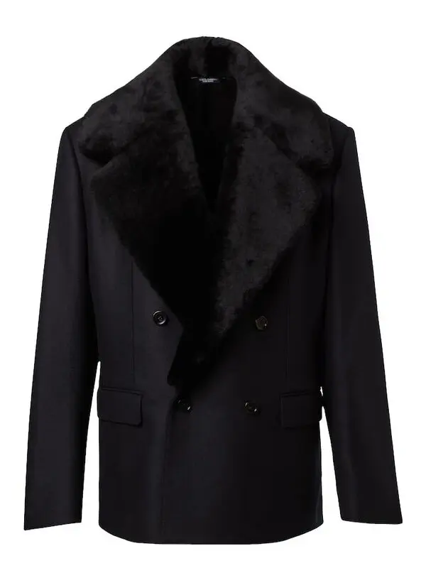Dolce & Gabbana Shearling-trimmed Virgin Wool Blazer - Black