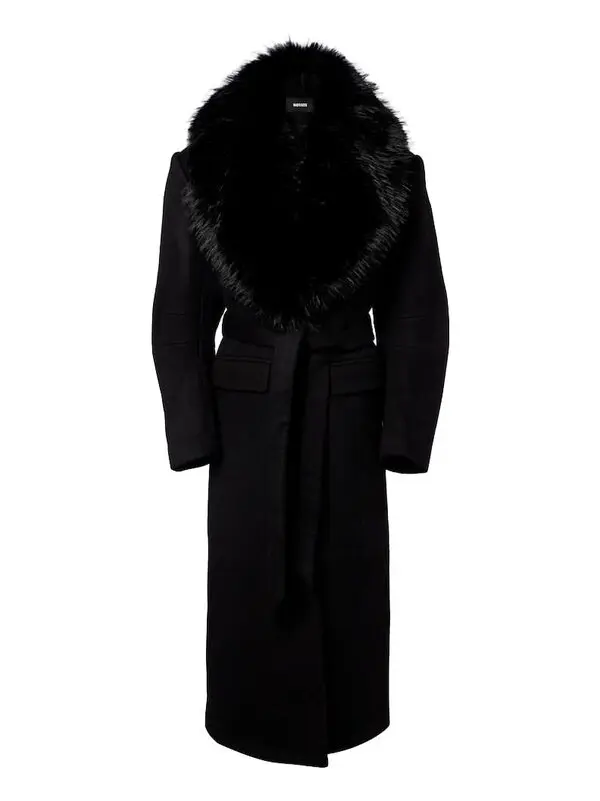 Remain Birger Christensen Belted Wool Coat With Detachable Collar - Black