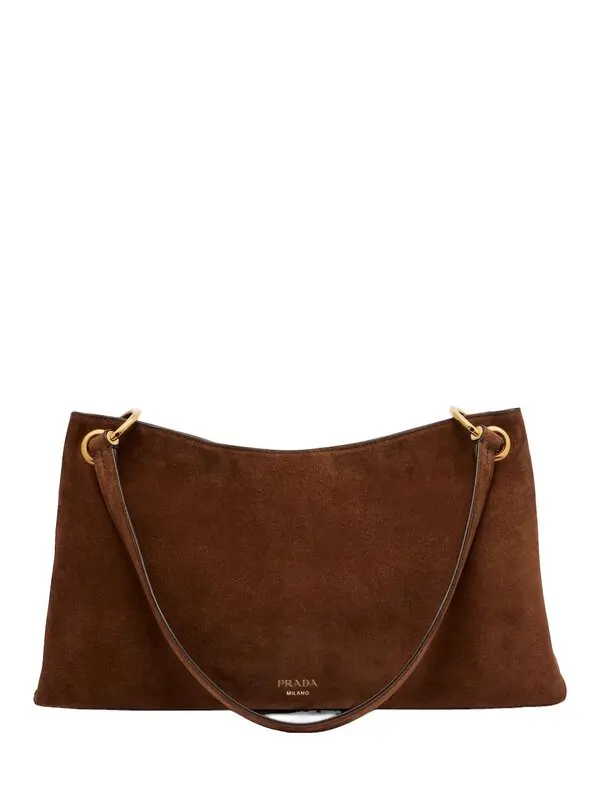Prada Etude Large Suede Shoulder Bag - Brown