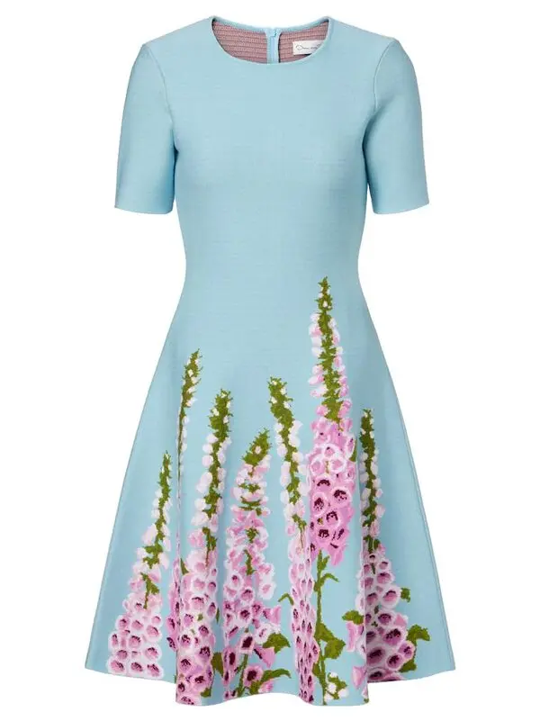 Oscar De La Renta Floral Jacquard Minidress - Blue