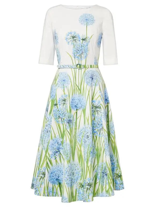 Oscar De La Renta Floral Cotton-blend Poplin Midi Dress - Multicoloured