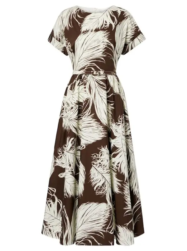 Oscar De La Renta Printed Cotton-blend Poplin Midi Dress - Brown