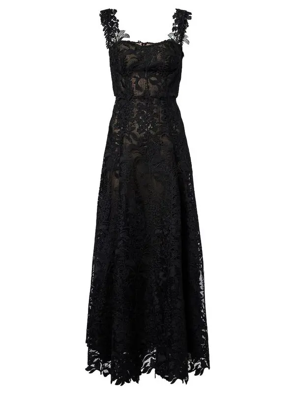 Oscar De La Renta Guipure Lace Bustier Gown - Black