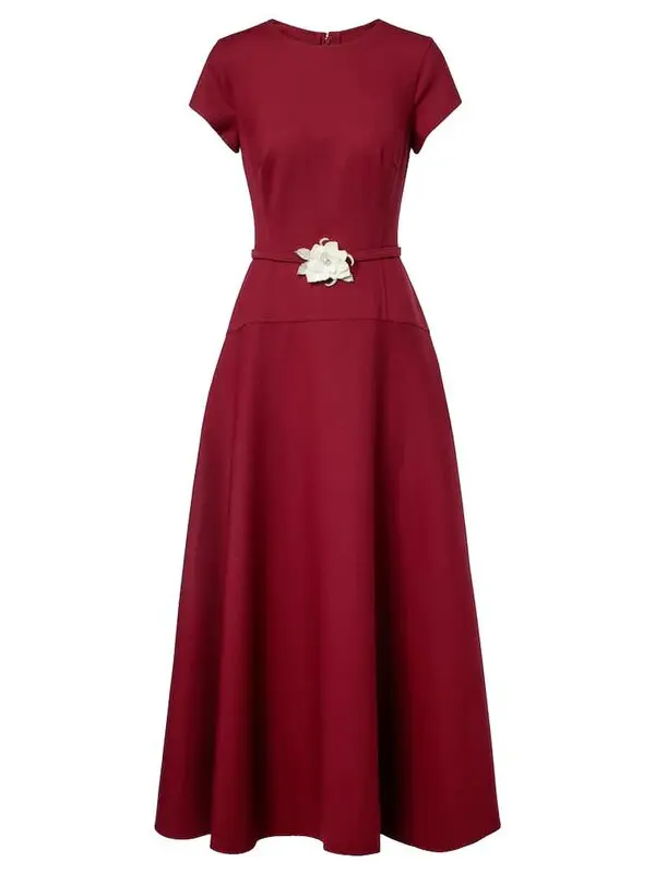 Oscar De La Renta Floral-appliqué Wool-blend Crêpe Maxi Dress - Burgundy