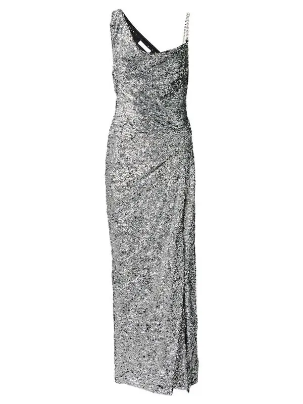 AREA One-shoulder Sequined Gown - Silver