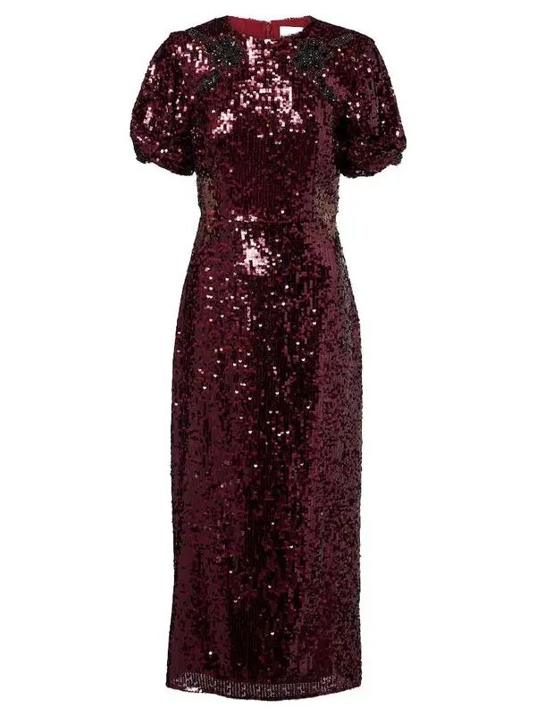 Erdem Sequined Midi Dress - Burgundy