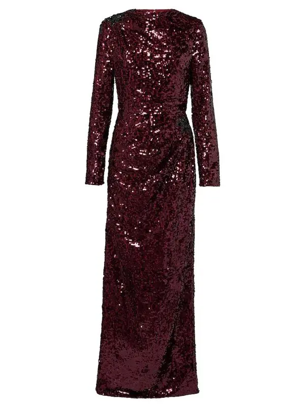 Erdem Draped Sequin Gown - Burgundy
