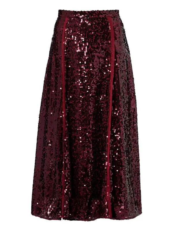 Erdem Sequined Georgette Midi Skirt - Burgundy