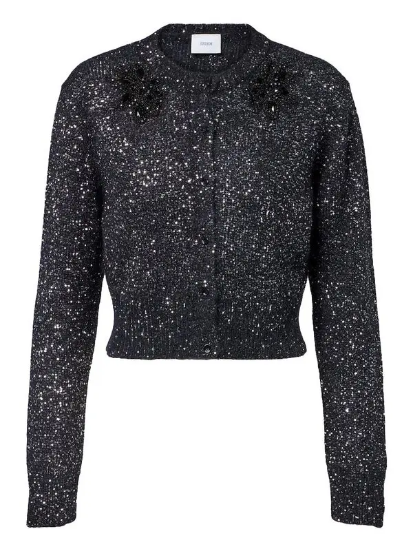 Erdem Embellished Cropped Alpaca-blend Cardigan - Black