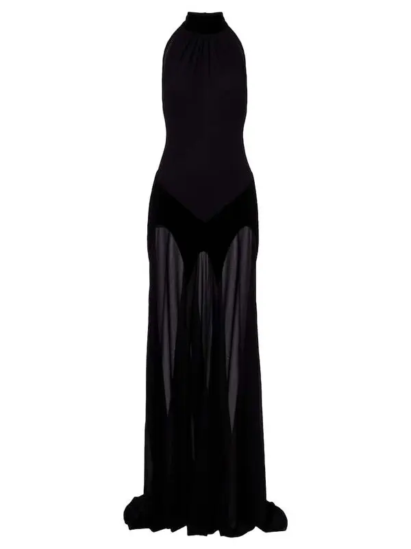 Alexander McQueen Velvet-trimmed Silk Georgette Gown - Black