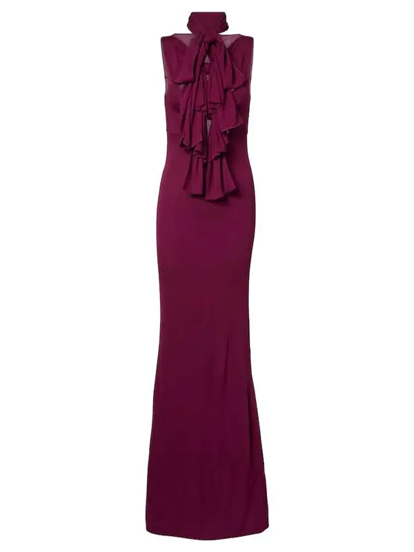 Alaïa Bow-detail Halterneck Gown - Burgundy
