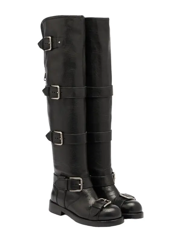 Dolce & Gabbana Over-the-knee Leather Biker Boots - Black