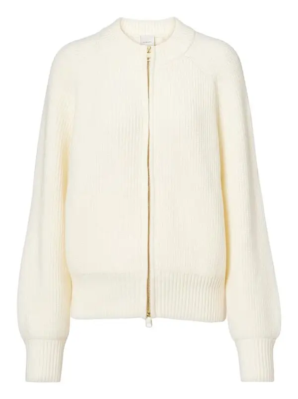 Varley Milo Ribbed-knit Zip-up Cardigan - White