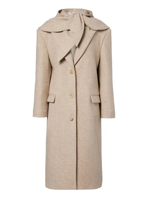 Magda Butrym Wool And Silk Coat With Scarf Detail - Beige