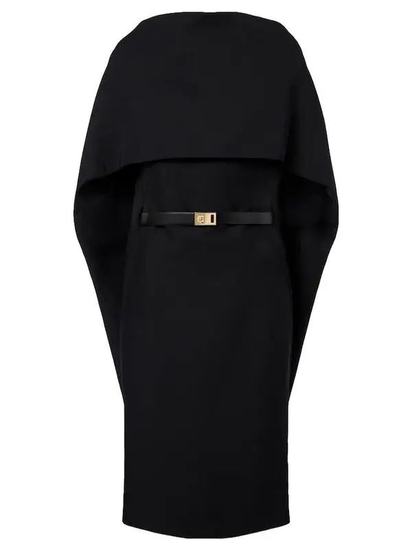 FERRAGAMO Belted Caped Midi Dress - Black
