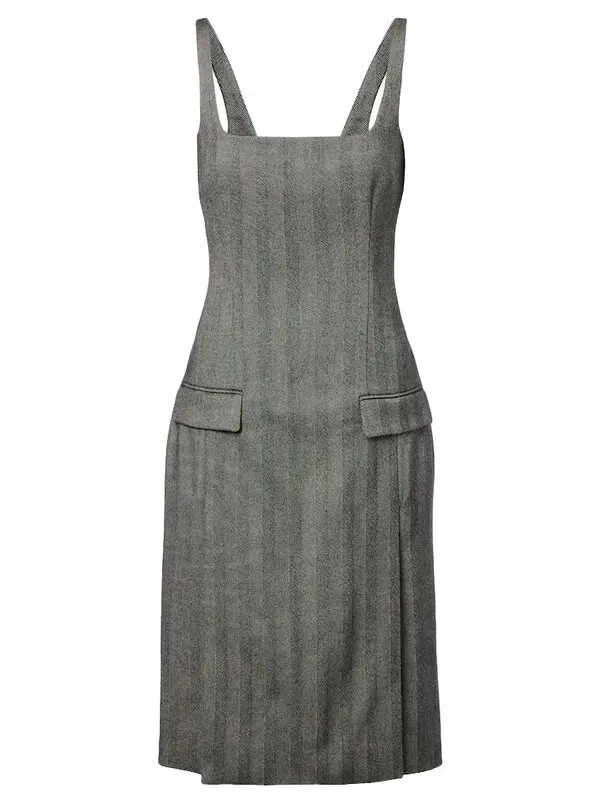 FERRAGAMO Chevron Wool-blend Midi Dress - Grey
