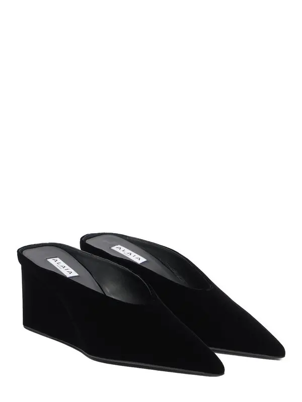 Alaïa Cube 75 Velvet Wedge Mules - Black
