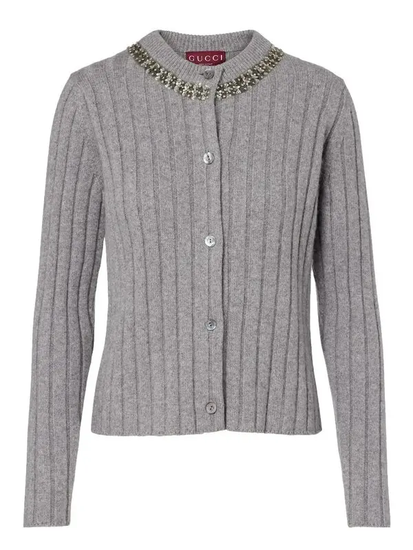 Gucci Embellished Wool And Cashmere Cardigan - Grey