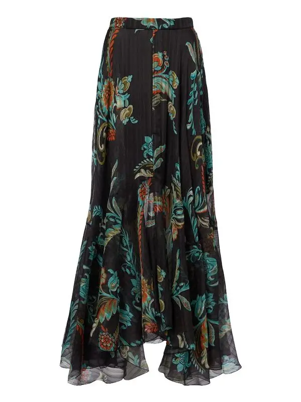 Etro Printed Silk Satin Maxi Skirt - Black