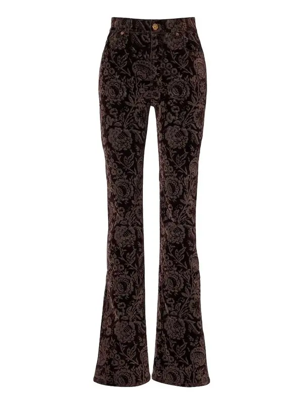 Chloé Floral High-rise Velvet Straight Pants - Brown