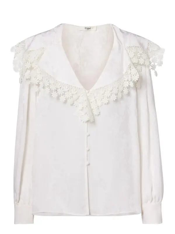 Chloé Lace-trimmed Floral Jacquard Silk Blouse - White