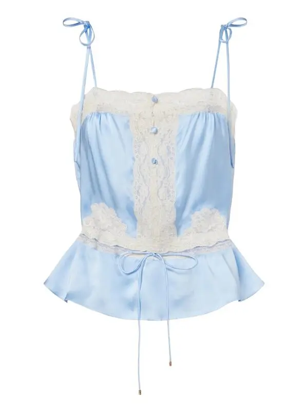 Chloé Lace-trimmed Silk Satin Camisole - Blue