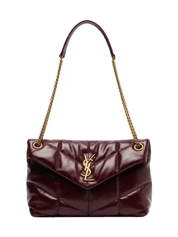 Saint Laurent Puffer Small Leather Shoulder Bag - Burgundy