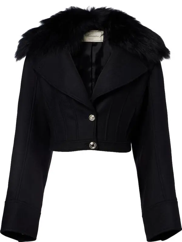 Blumarine Fur-trimmed Wool-blend Jacket - Black