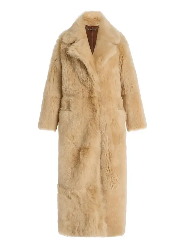 Nour Hammour Evita Long Shearling Coat - Ivory