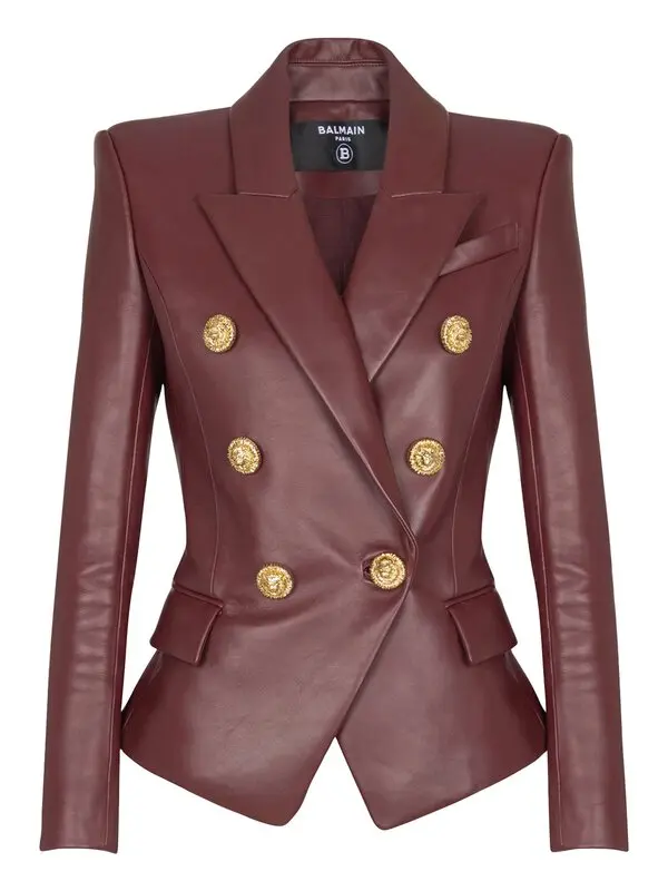 Balmain Lambskin Double-breasted Blazer - Brown