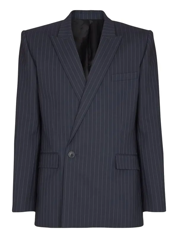 Balmain Wool Pinstripe Blazer - Navy