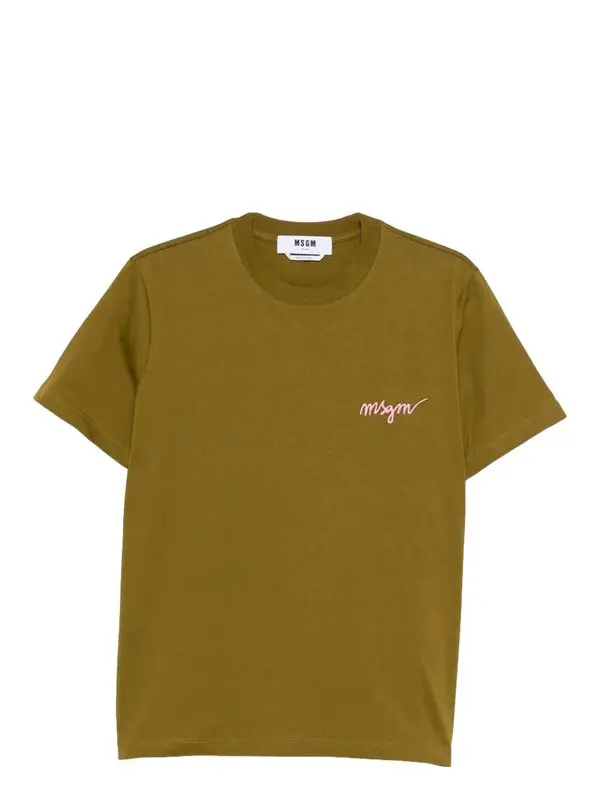MSGM Logo-embroidered Cotton T-shirt - Green