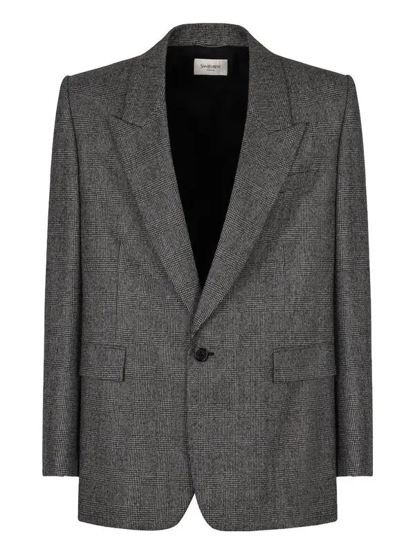 Saint Laurent Prince Of Wales Wool Flannel Jacket - Grey