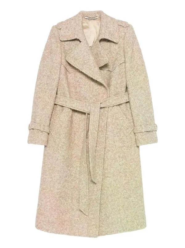 Tagliatore Belted Herringbone-pattern Coat - Neutrals