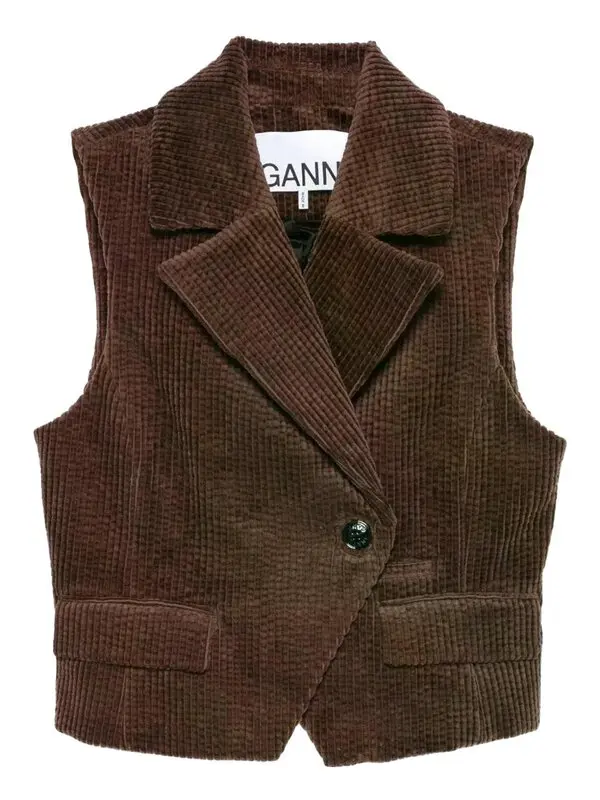 GANNI Corduroy Buttoned Waistcoat - Brown