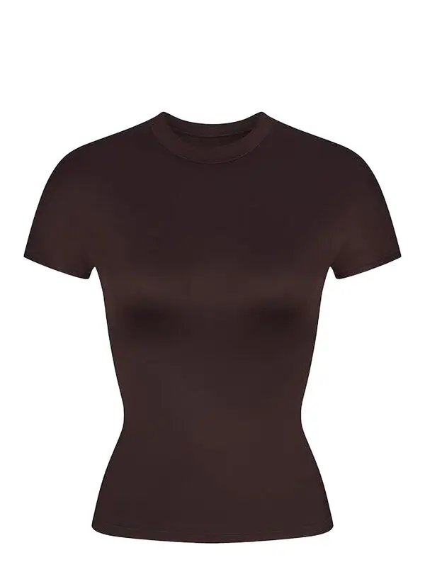NIKESKIMS Shine Short Sleeve Mock Neck Top - Brown