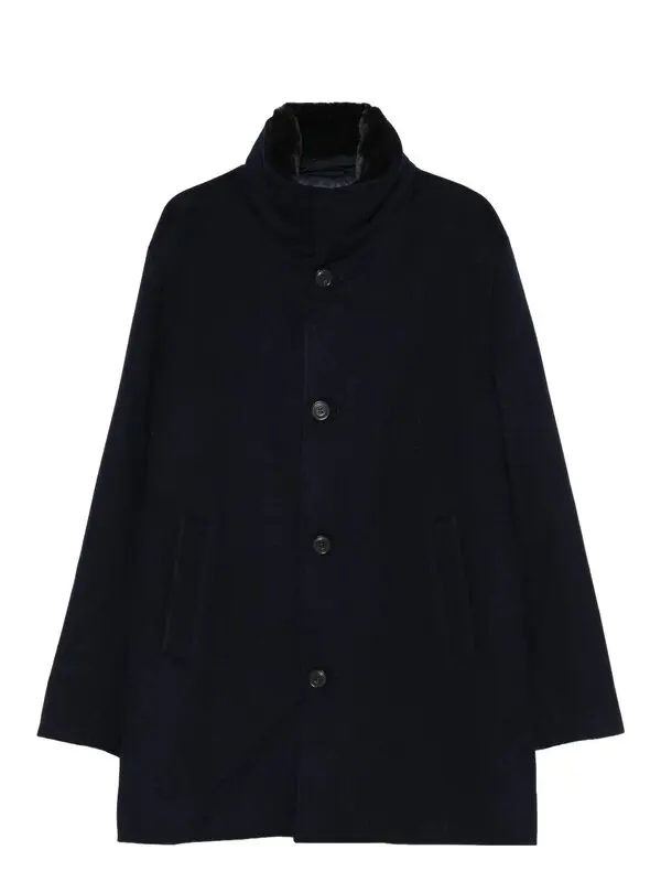 Paul & Shark Long Coat With High Collar - Blue