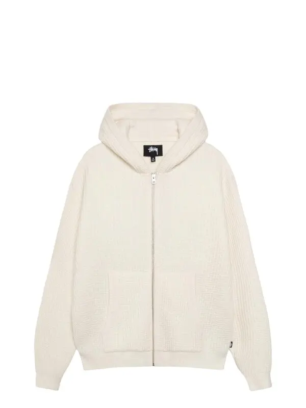 StÜssy Waffle Cashmere Zip Up Hoodie - Cream