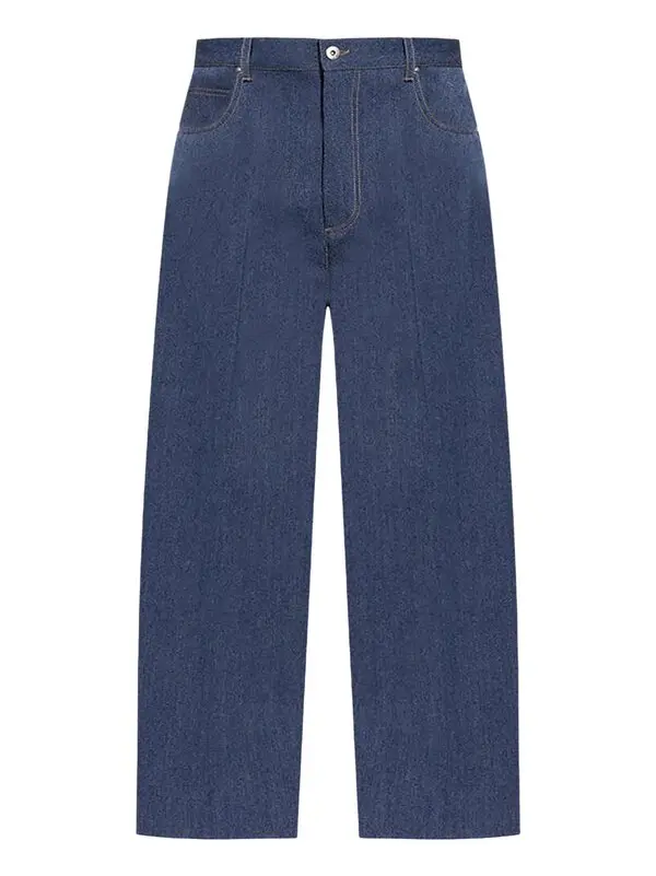 Bottega Veneta Melange Wool Cotton Drill Straight Trousers - Blue