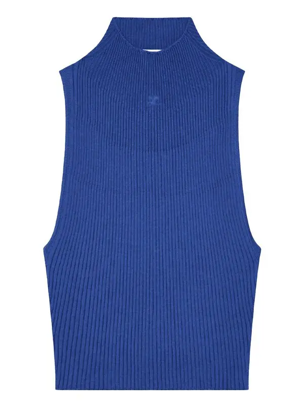 COURREGES Ribbed Mockneck Top - Blue