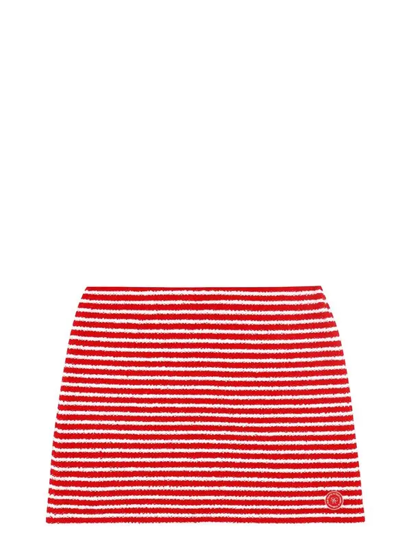 SPORTY & RICH Serif Logo Striped Terry A-line Skirt - Red