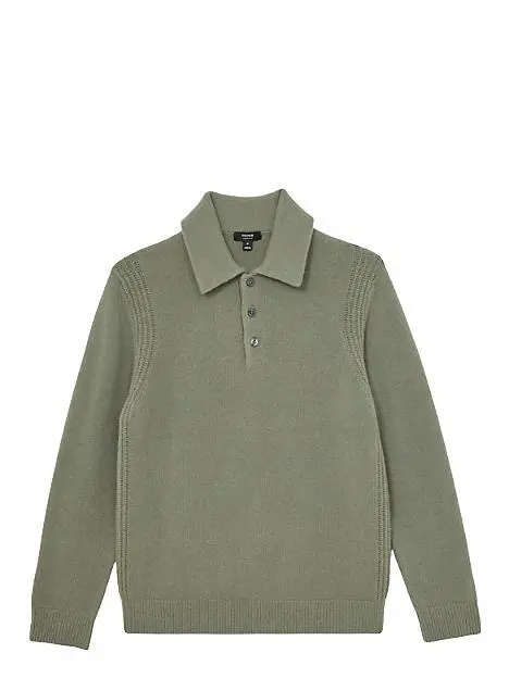 REISS Deansgate Polo-collar Wool And Cashmere-blend Jumper - Sage Green