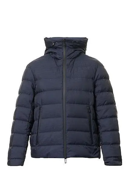 Emporio Armani Brand-print Hooded Shell-down Jacket - Iconico 0920 Blu Navy Ea