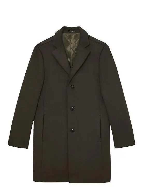 REISS Gable Single-breasted Wool-blend Overcoat - Dark Khaki Green