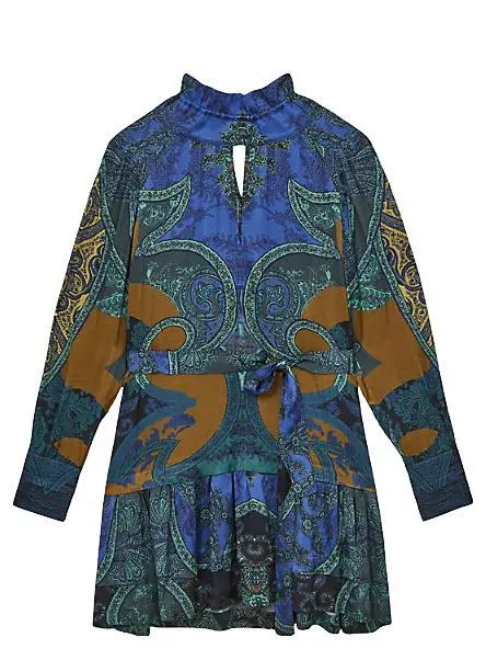 REISS Kaisley Belted Paisley-print Mini Dress - Blue