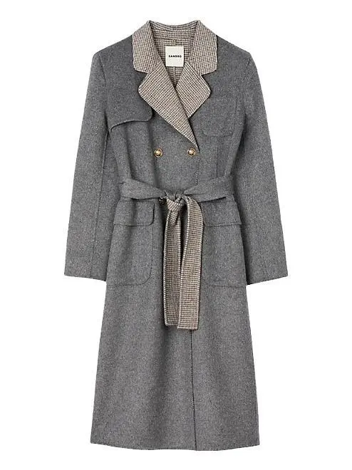Sandro Double-breasted Tie-belt Wool-blend Coat - Grey
